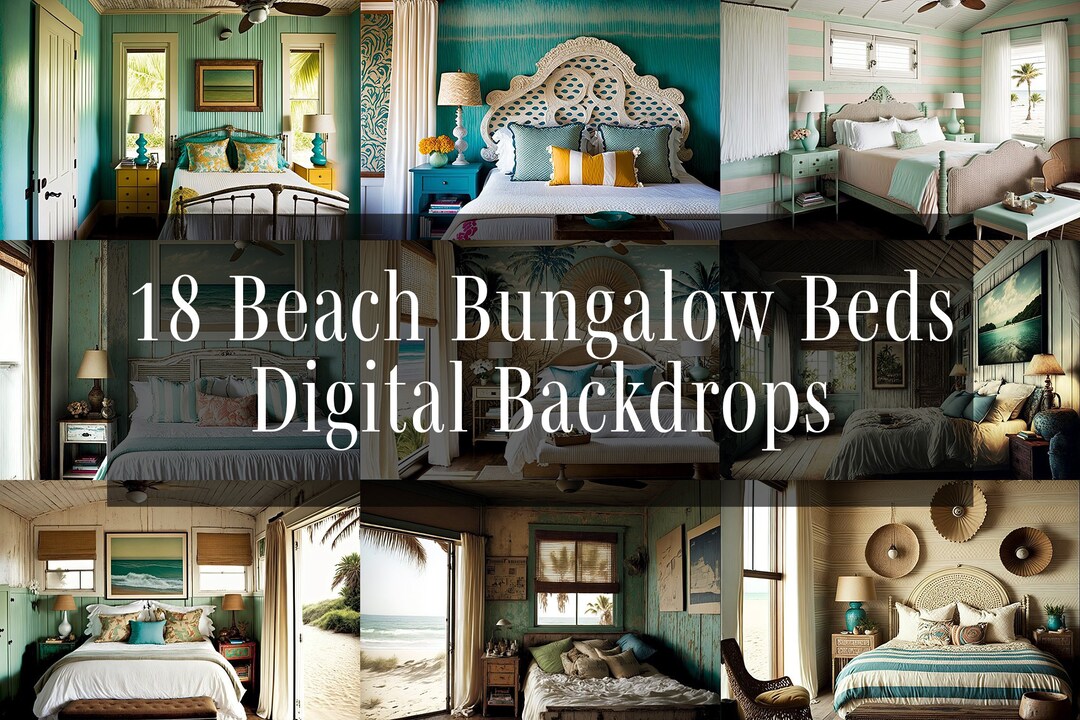 Beach Bungalow Bedrooms Digital Backdrops, Portrait Backdrop Overlays ...