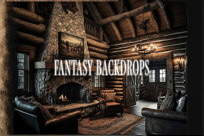 Luxe Cabin Rooms Digital Backdrops, Portrait Backdrop Overlays, Studio ...