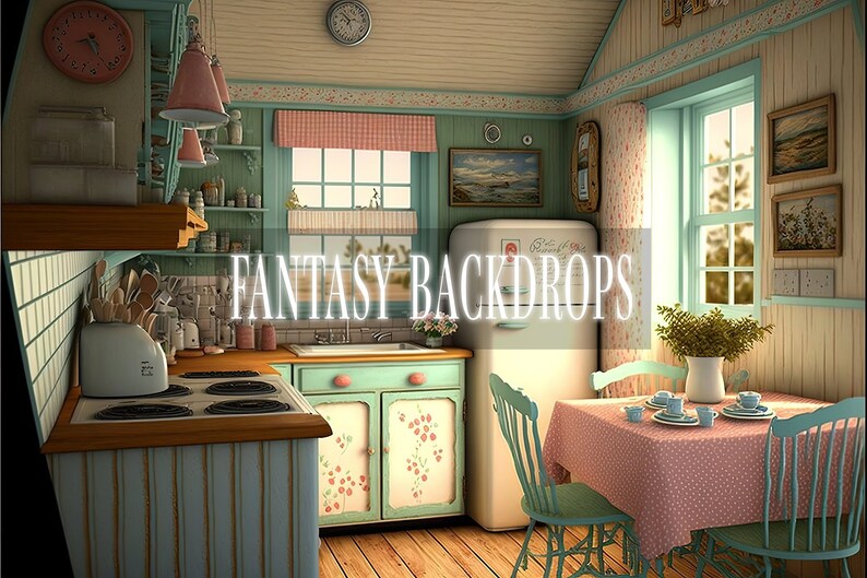 Beach Bungalow Kitchens Digital Backdrops, Portrait Backdrop Overlays ...