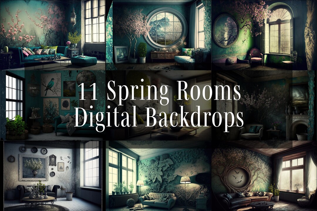 Spring Rooms Digital Backdrops, Portrait Backdrop Overlays, Studio ...