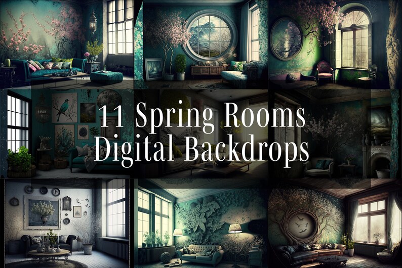 Spring Rooms Digital Backdrops, Portrait Backdrop Overlays, Studio ...