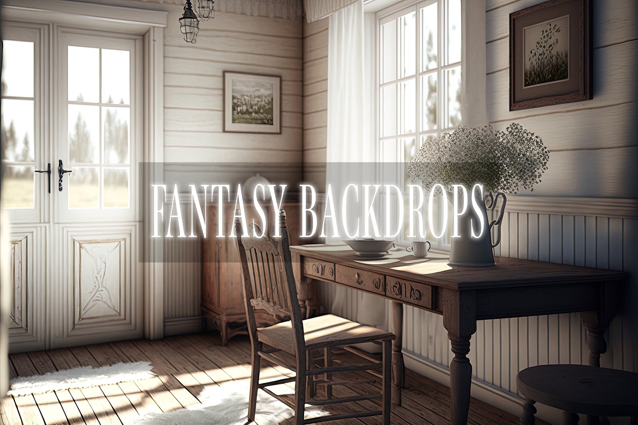 Light Rustic Rooms Digital Backdrops, Portrait Backdrop Overlays ...