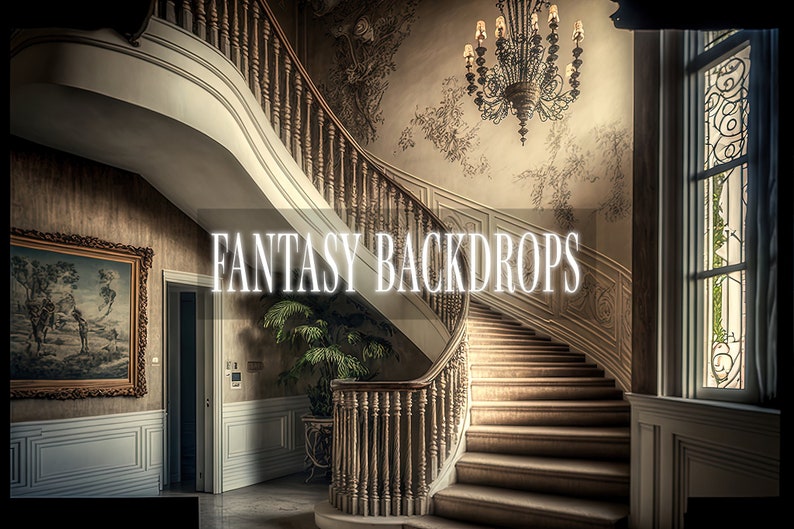 Mansion Staircases Digital Backdrops, Portrait Backdrop Overlays ...