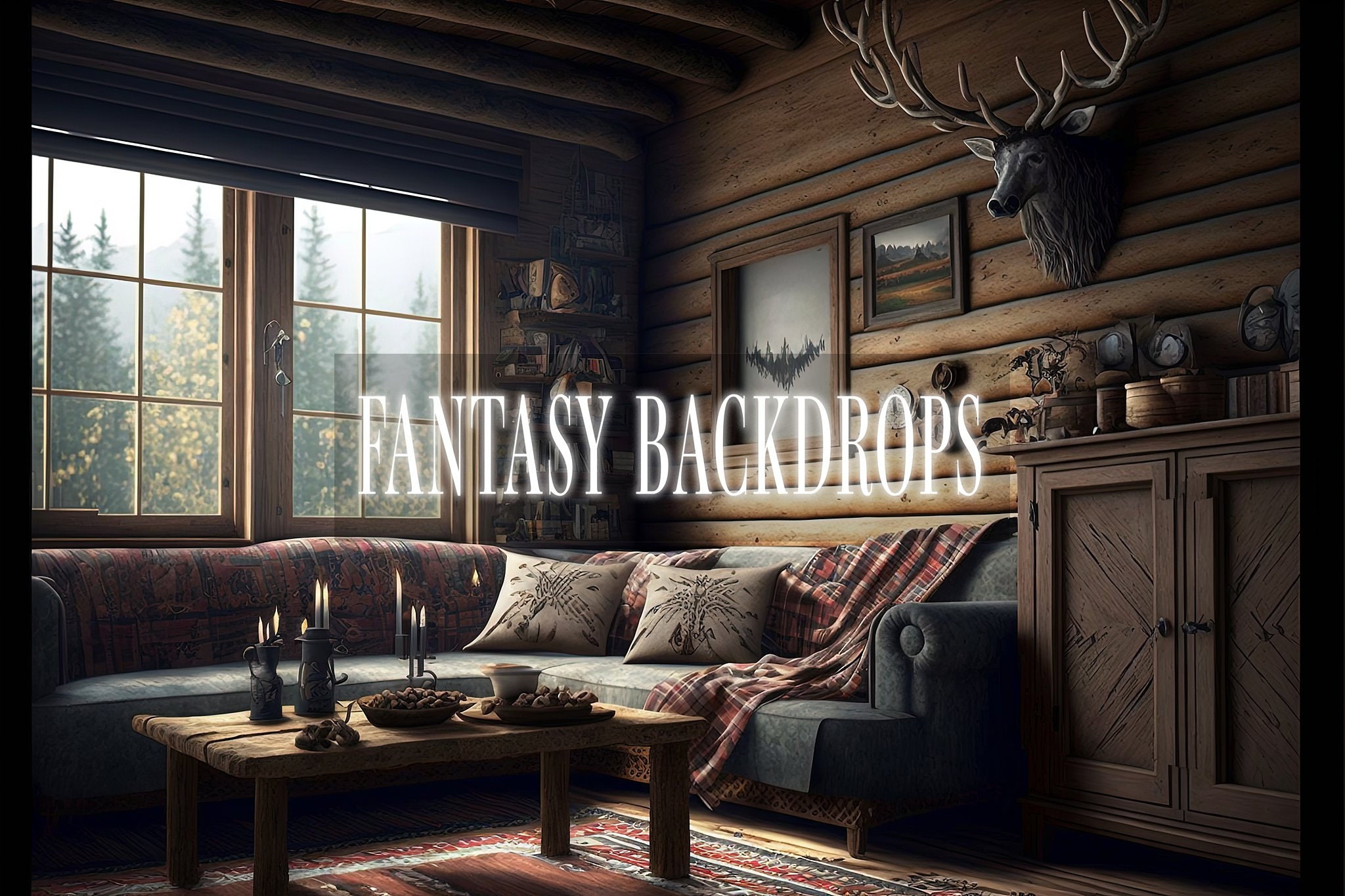 Mountain Cabin Digital Backdrops, Portrait Backdrop Overlays, Studio ...