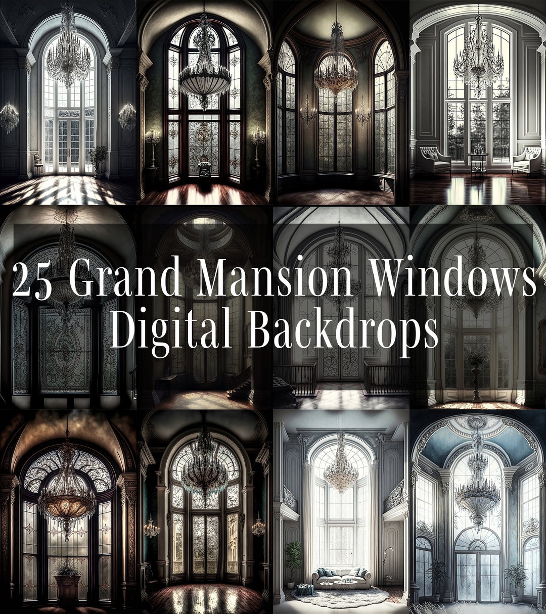Grand Mansion Windows Digital Backdrops, Portrait Backdrop Overlays ...