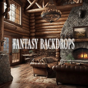 Luxe Cabin Rooms Digital Backdrops, Portrait Backdrop Overlays, Studio ...