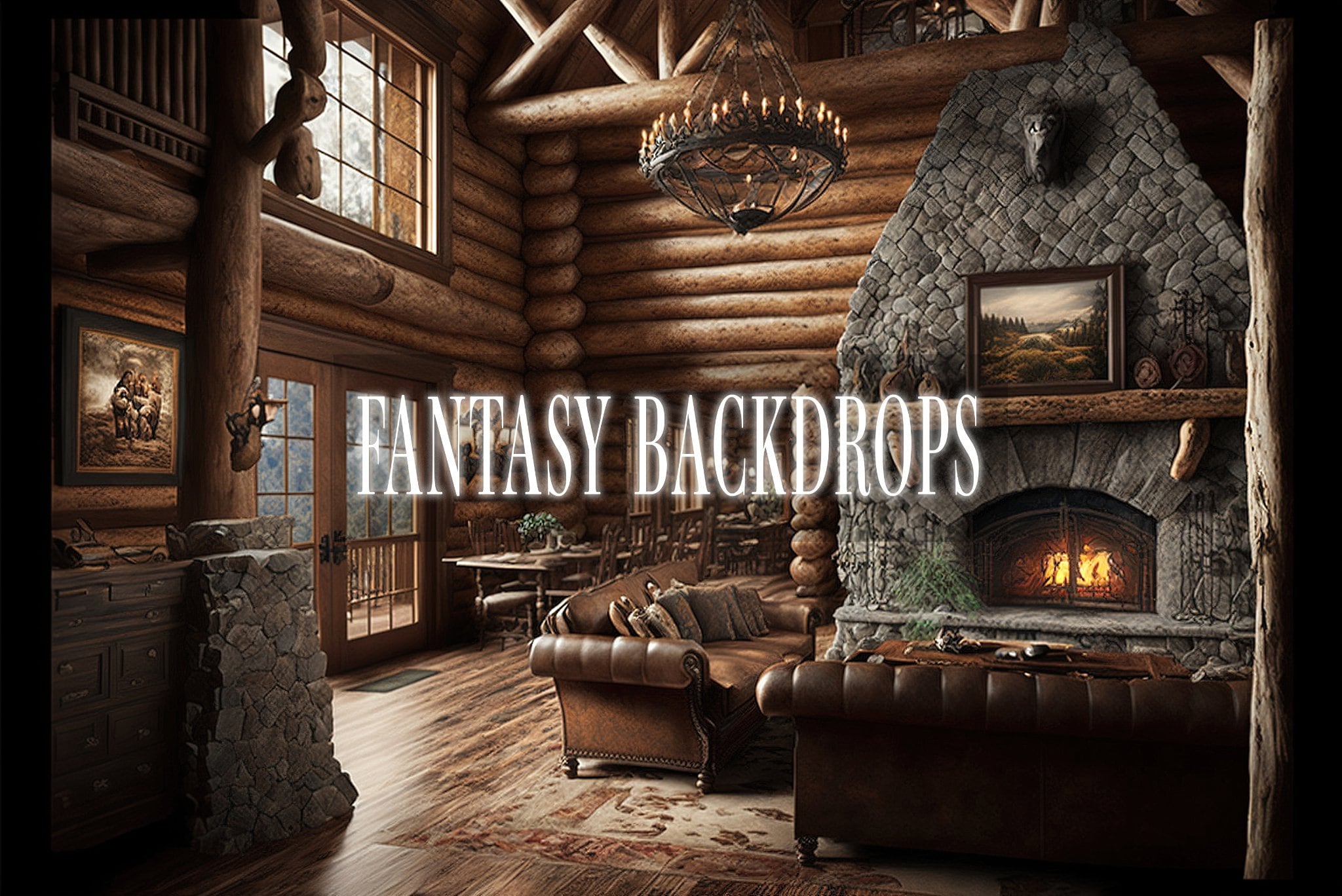 Luxe Cabin Rooms Digital Backdrops, Portrait Backdrop Overlays, Studio ...