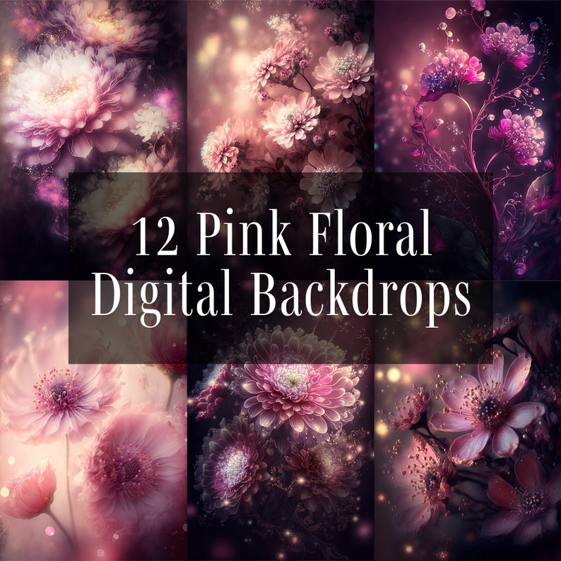 Pink Florals Digital Backdrops, Portrait Backdrop Overlays, Studio ...