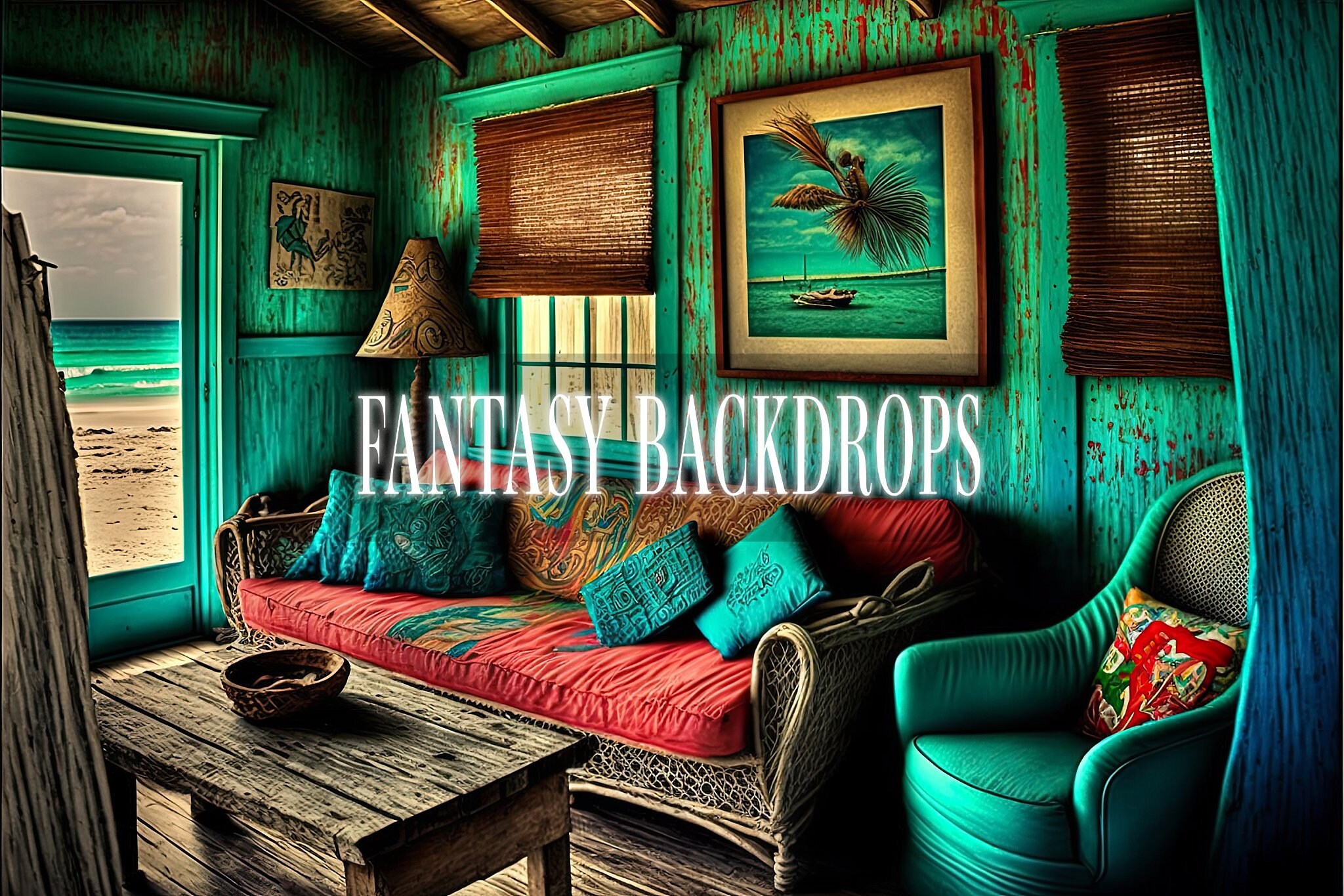 Beach Bungalow Rooms Digital Backdrops, Portrait Backdrop Overlays ...