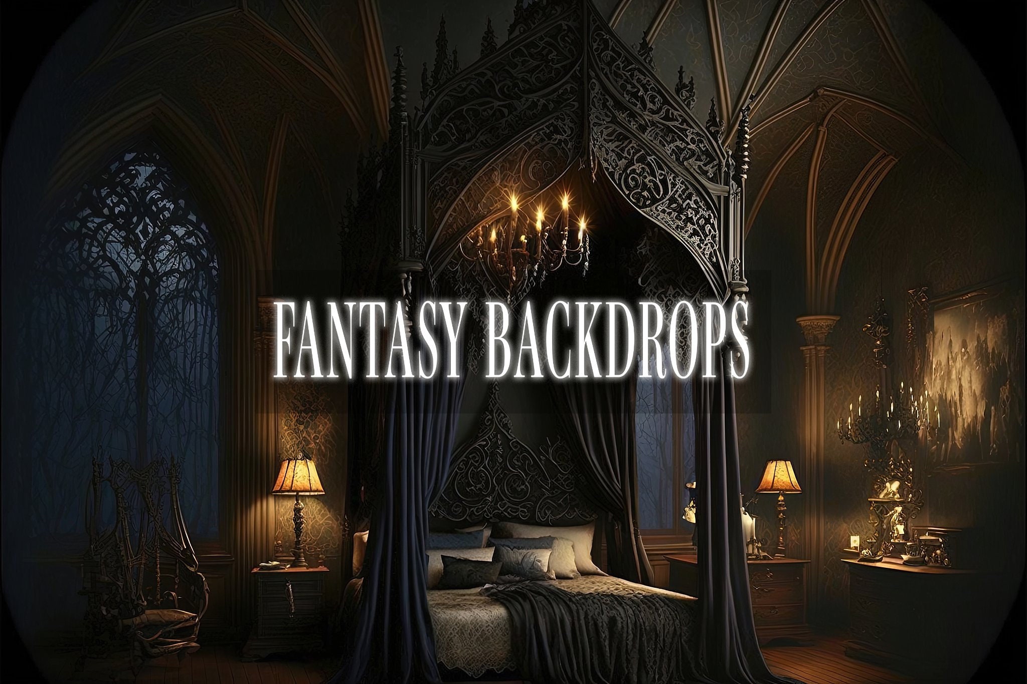 Gothic Canopy Beds Digital Backdrops, Portrait Backdrop Overlays ...