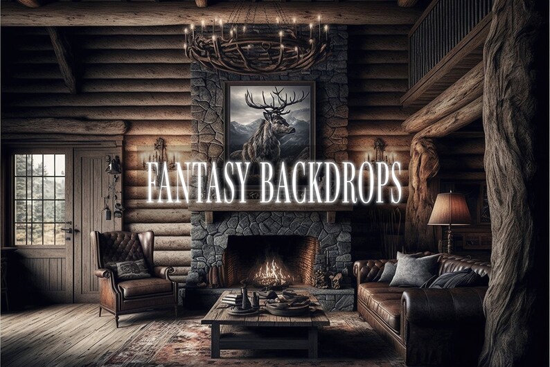 Luxe Cabin Rooms Digital Backdrops, Portrait Backdrop Overlays, Studio ...