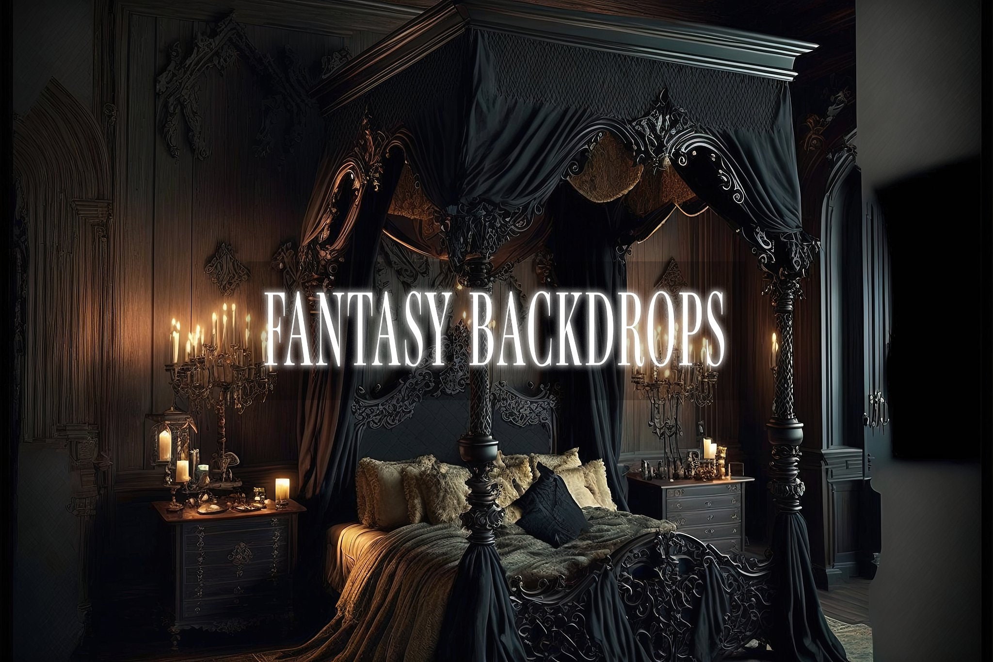 Gothic Canopy Beds Digital Backdrops, Portrait Backdrop Overlays ...