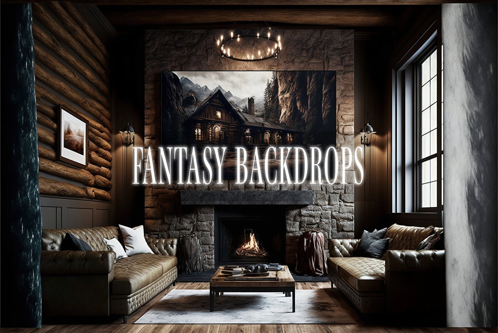 Luxe Cabin Rooms Digital Backdrops, Portrait Backdrop Overlays, Studio ...