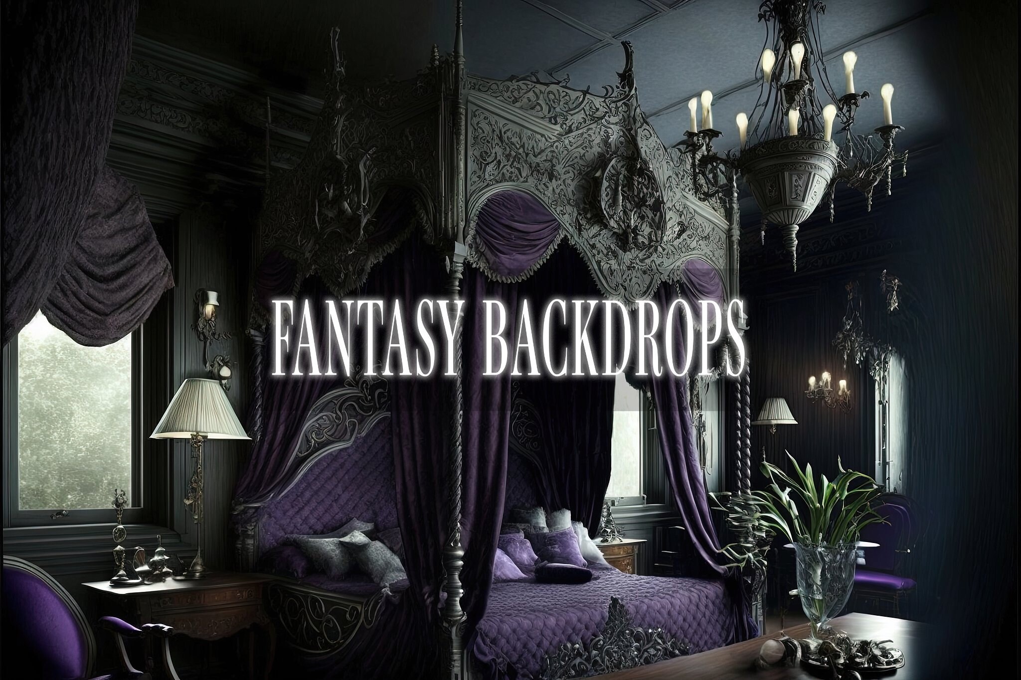 Gothic Canopy Beds Digital Backdrops, Portrait Backdrop Overlays ...