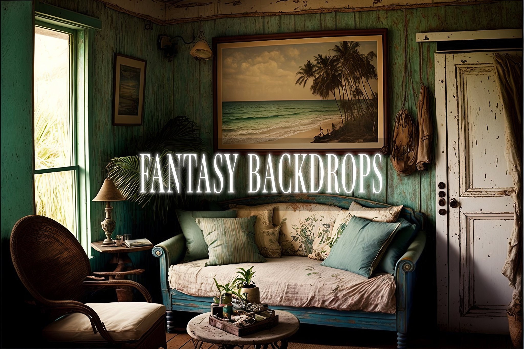 Beach Bungalow Rooms Digital Backdrops, Portrait Backdrop Overlays ...