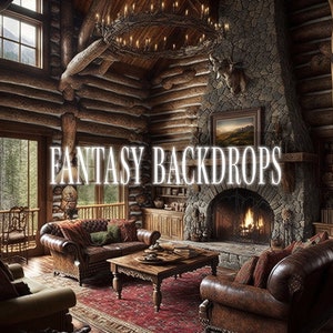 Luxe Cabin Rooms Digital Backdrops, Portrait Backdrop Overlays, Studio ...