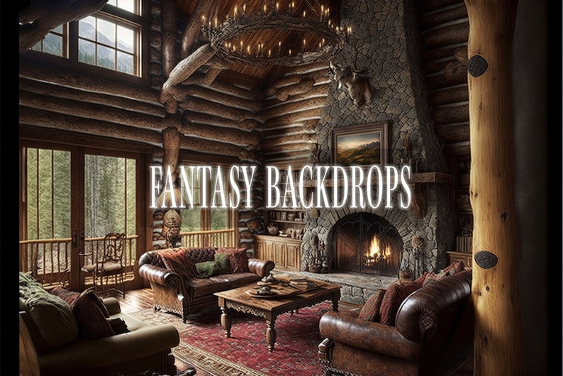 Luxe Cabin Rooms Digital Backdrops, Portrait Backdrop Overlays, Studio ...