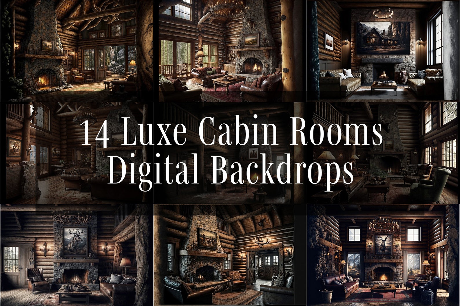 Luxe Cabin Rooms Digital Backdrops, Portrait Backdrop Overlays, Studio ...