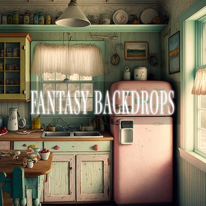 Beach Bungalow Kitchens Digital Backdrops, Portrait Backdrop Overlays ...