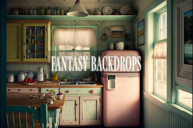 Beach Bungalow Kitchens Digital Backdrops, Portrait Backdrop Overlays ...