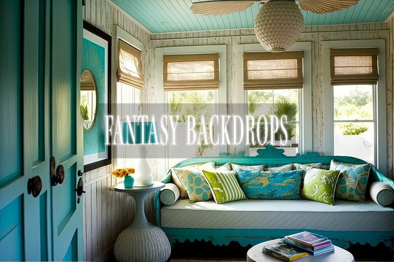 Beach Bungalow Rooms Digital Backdrops, Portrait Backdrop Overlays ...