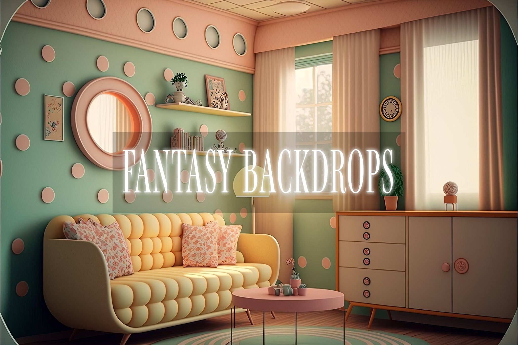 Retro Pastel Rooms Digital Backdrops, Portrait Backdrop Overlays ...