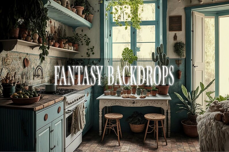 Boho Kitchens Digital Backdrops, Portrait Backdrop Overlays, Studio ...