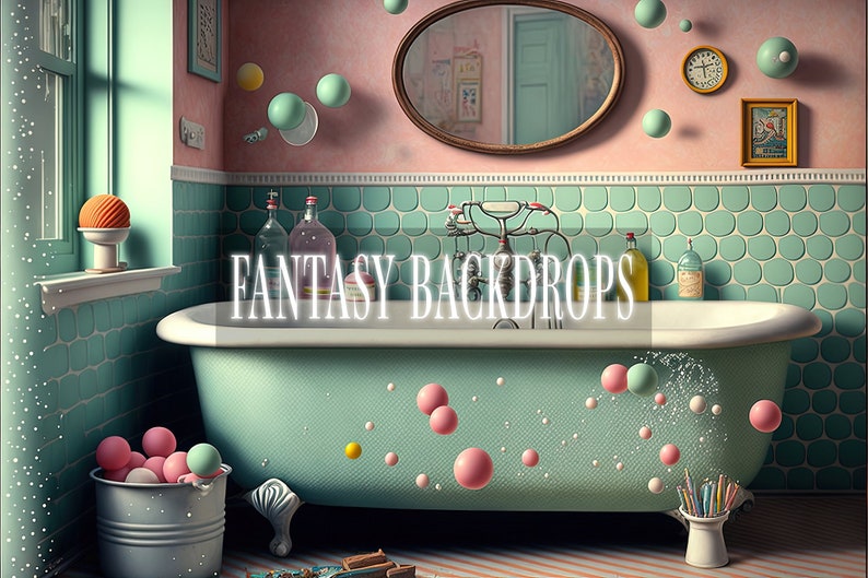 Retro Bathrooms Digital Backdrops, Portrait Backdrop Overlays, Studio ...