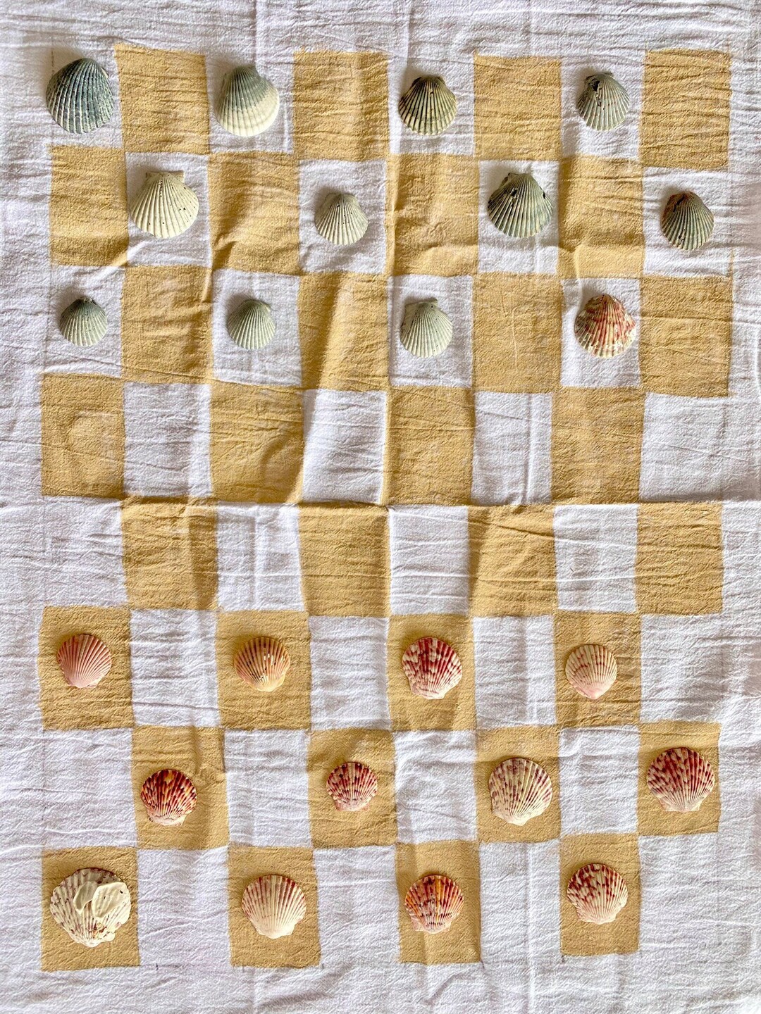 Hand-painted Tea Towel Checkers Set With Shell Pieces - Etsy
