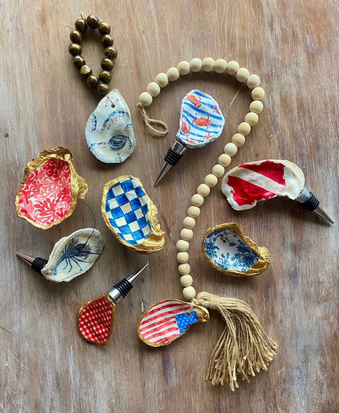 4th of July Oyster Shells, Patriotic Shells, Oyster Decor, Wine Charm ...