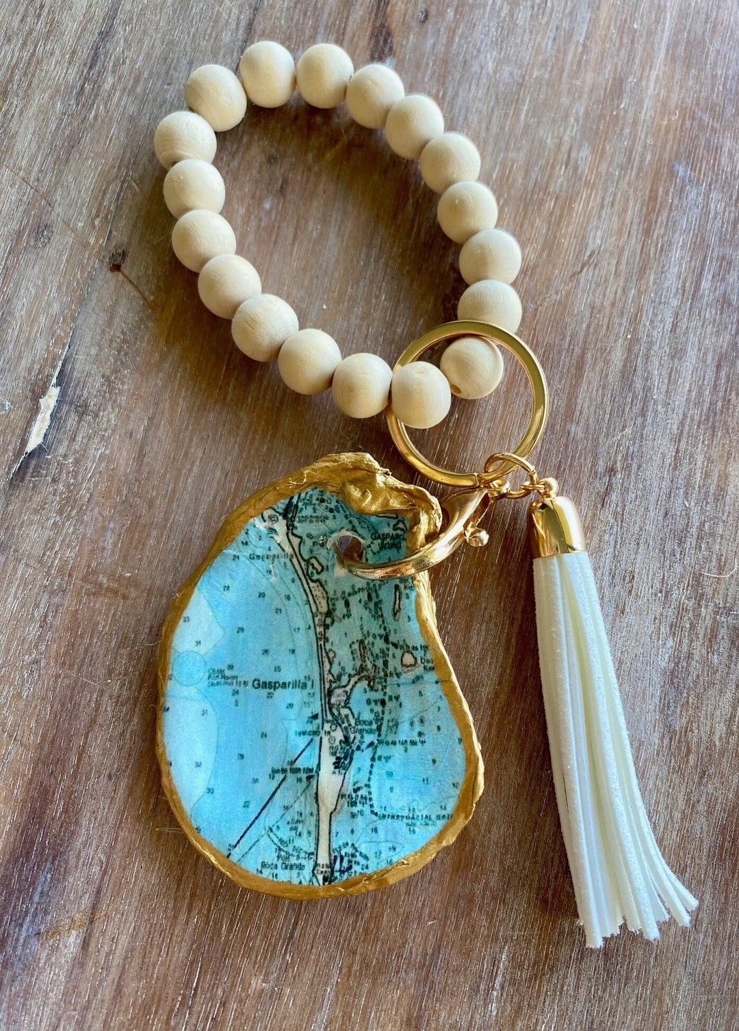 Nautical Map Oyster Shell Keychain: Coastal Keyring - Etsy