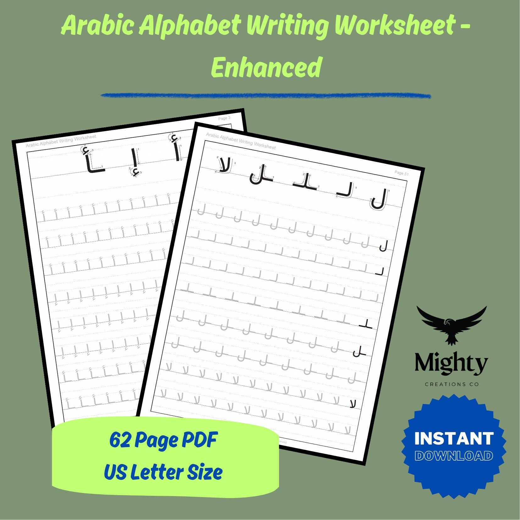 Arabic Alphabet Writing Digital Printable Worksheet - Enhanced - Etsy