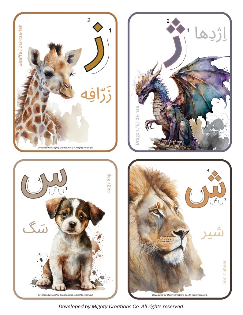 Farsi Persian Alphabet Flashcards With Animals - Etsy