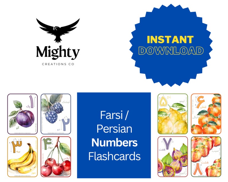 Farsi Persian Numbers 1-10 Digital Printable Flashcards With Fruits - Etsy