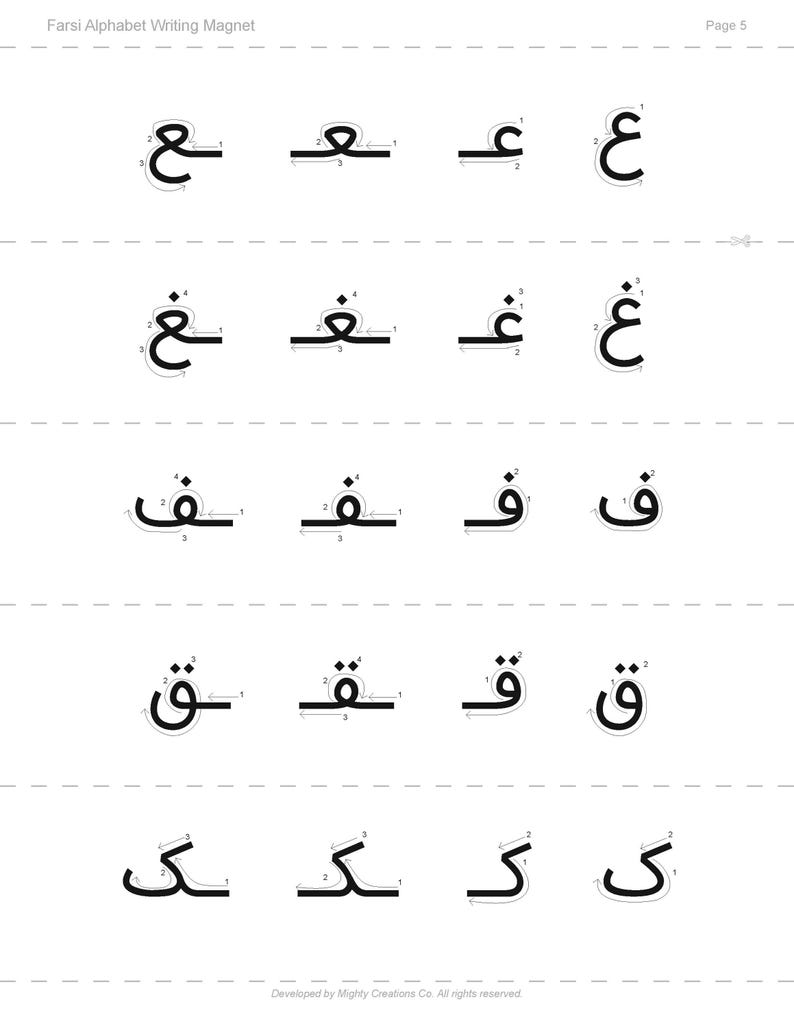 Alphabet persan farsi, écriture numérique imprimable pour feuilles ...