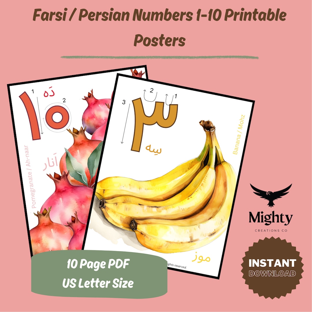 Digital Printable Farsi/persian Numbers 1-10 Posters With Fruit - Etsy