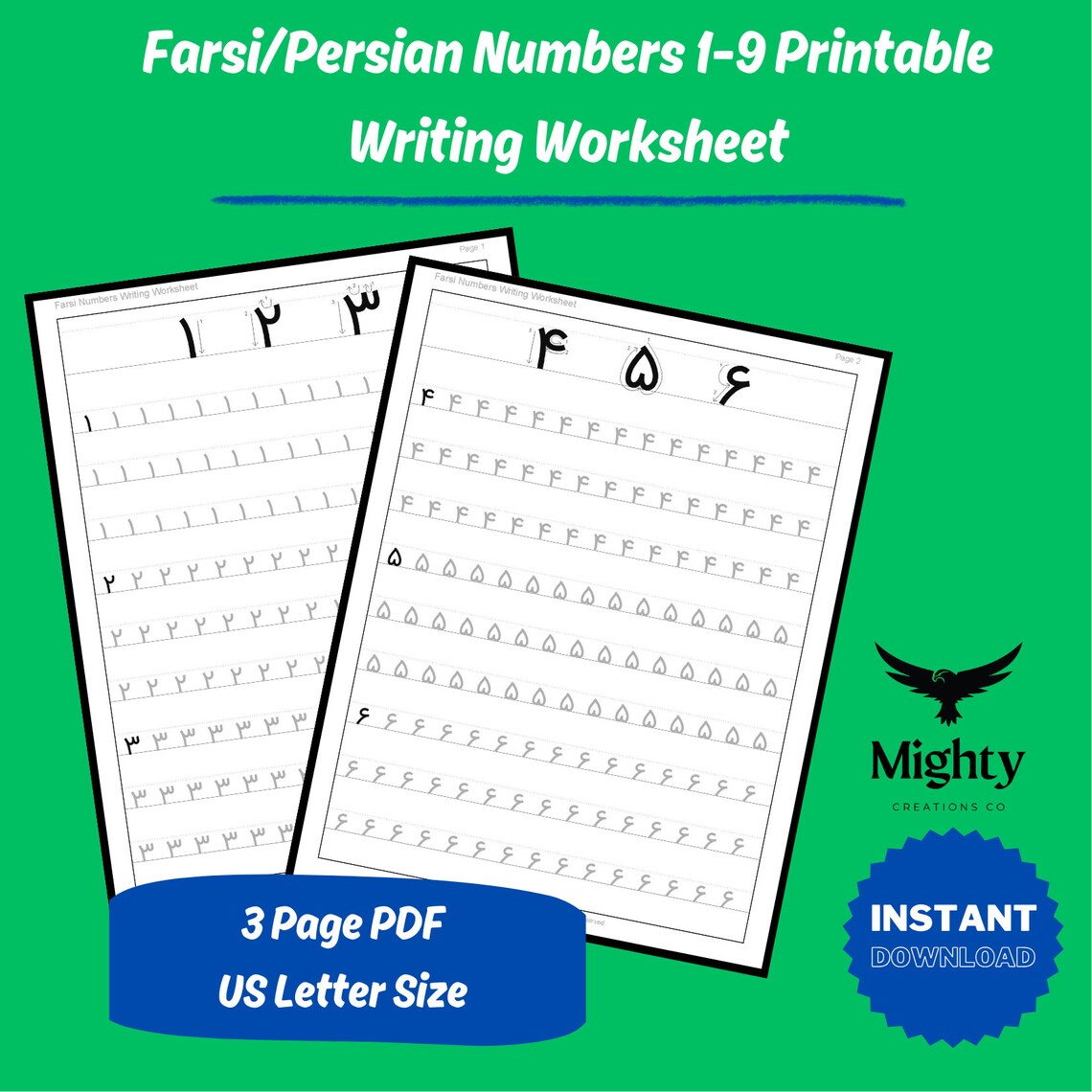 Farsi Persian Numbers Writing Worksheet - Etsy