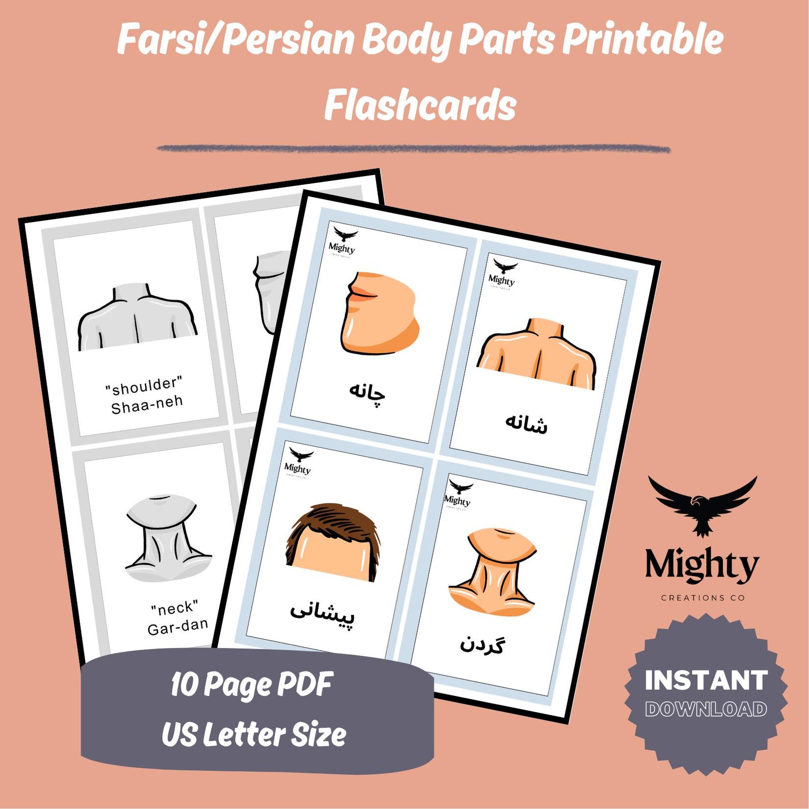 Farsi/persian Body Parts Digital Printable Flashcards - Etsy