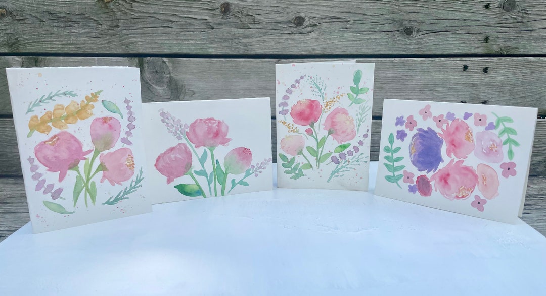 Set of 4 Hand Painted Floral Watercolor Greeting Cards - Etsy