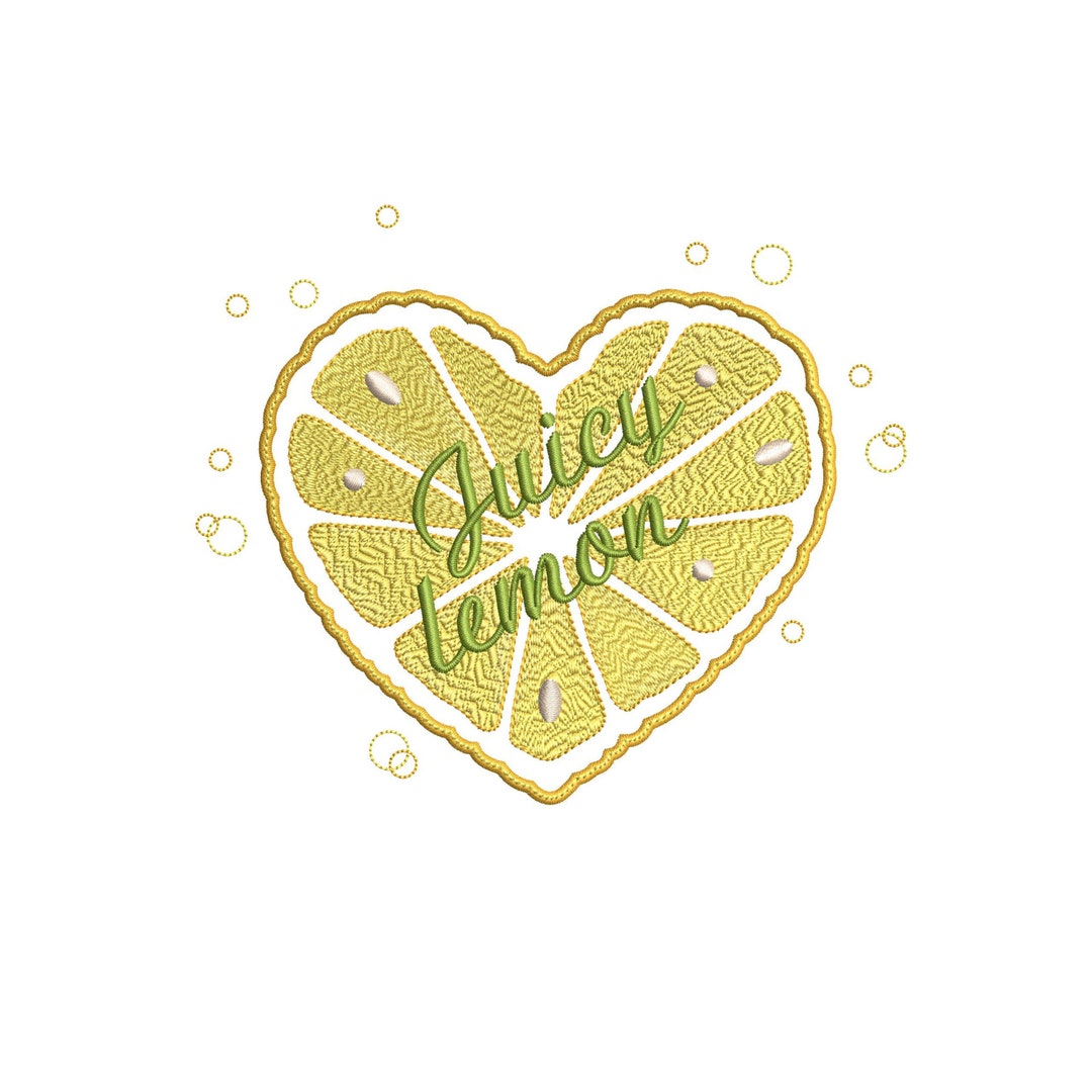 Heart-shaped Lemon Embroidery Design – 3 Sizes, Summer Citrus (instant ...