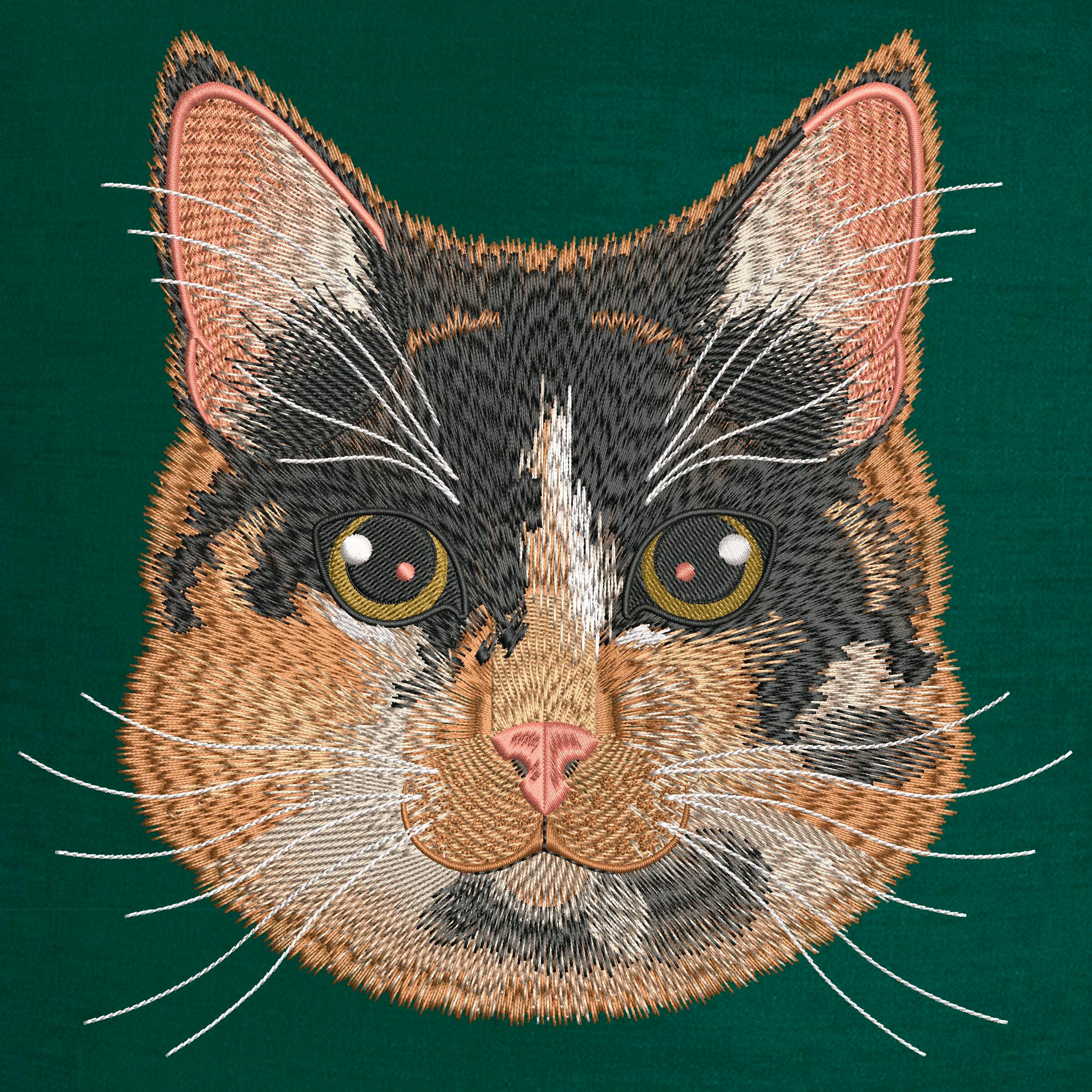 Tortoiseshell Cat Embroidery Design – Tricolor Big Cat Head, 8x8 Inch ...