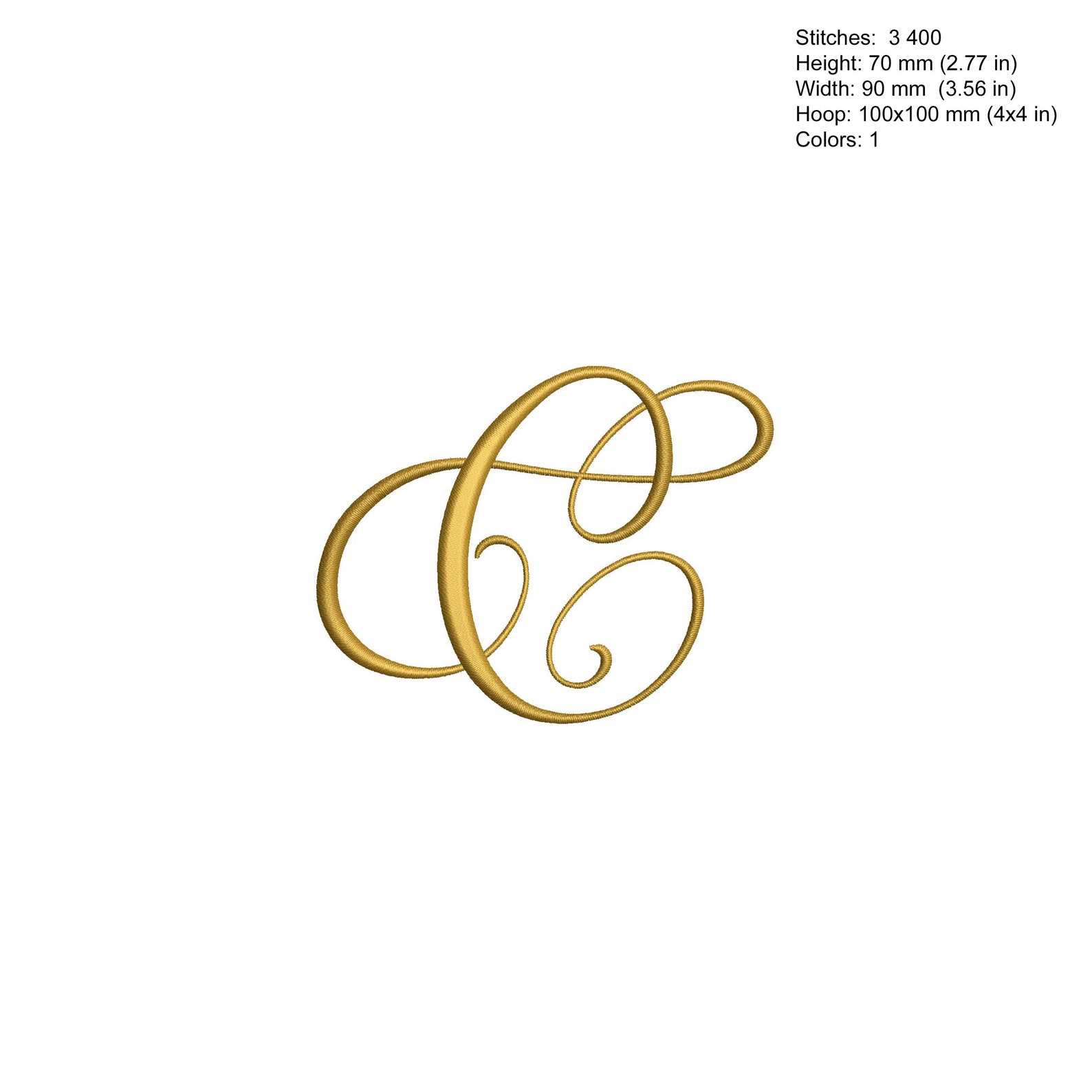 Herend Style Monogram Letter C – Machine Embroidery Design, 4x4 Inch ...