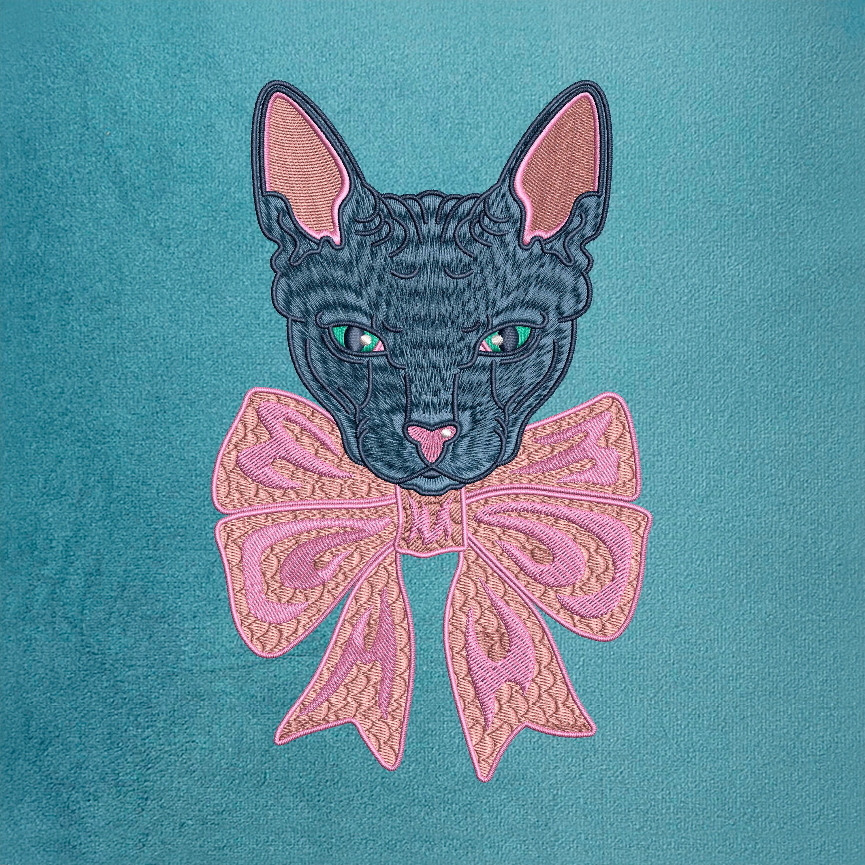 Gray Cat Machine Embroidery Design - 1 Size - Cat's Head With Big Pink ...