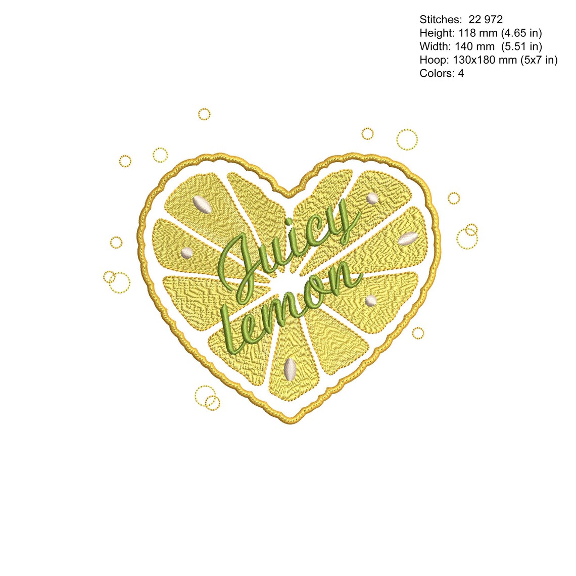 Heart-shaped Lemon Embroidery Design – 3 Sizes, Summer Citrus (instant ...