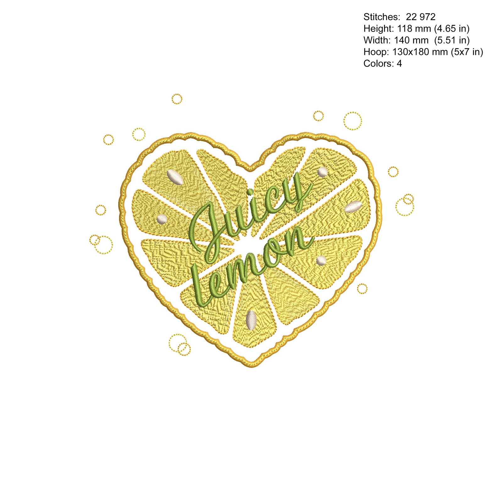 Heart-shaped Lemon Embroidery Design – 3 Sizes, Summer Citrus (instant ...