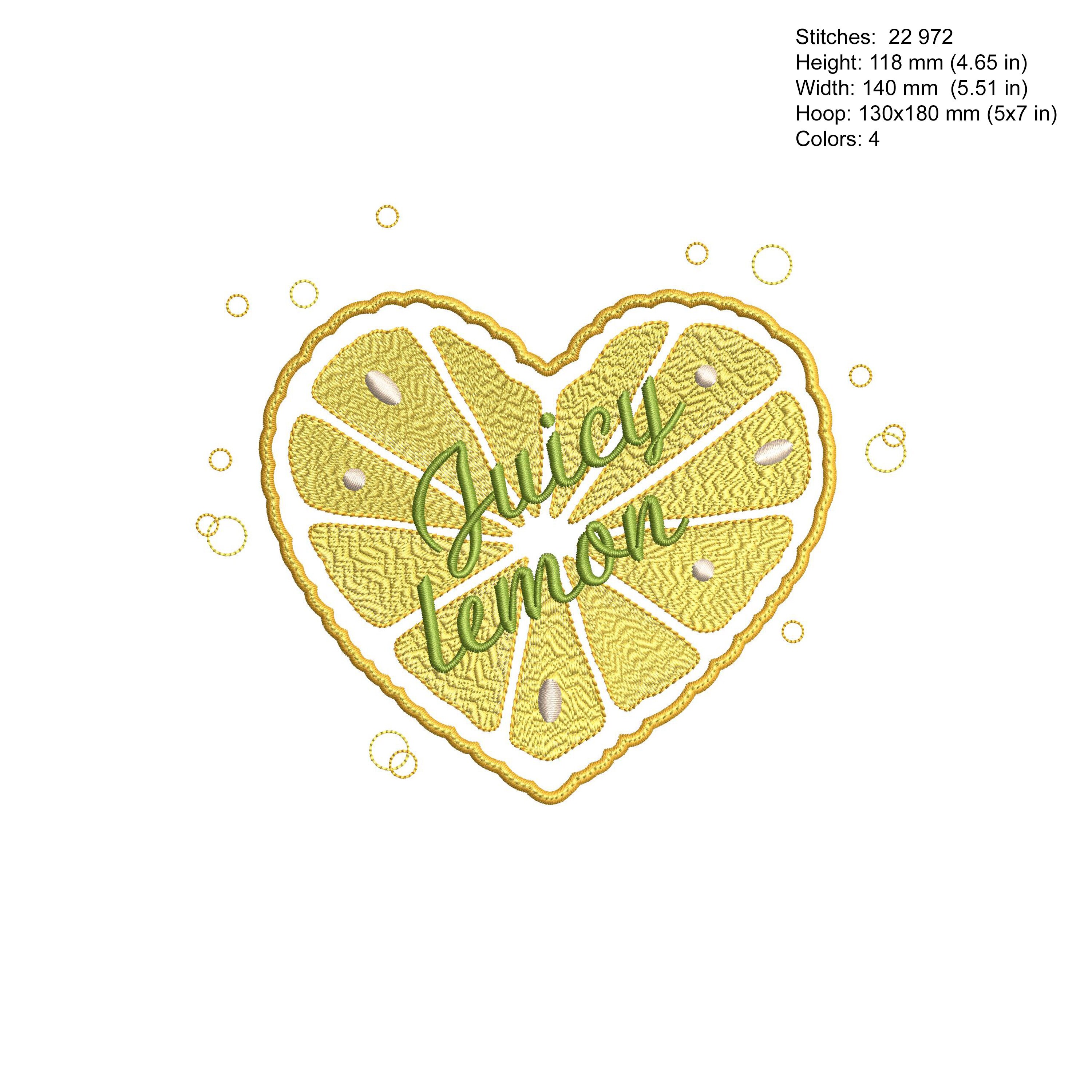 Heart-shaped Lemon Embroidery Design – 3 Sizes, Summer Citrus (instant ...