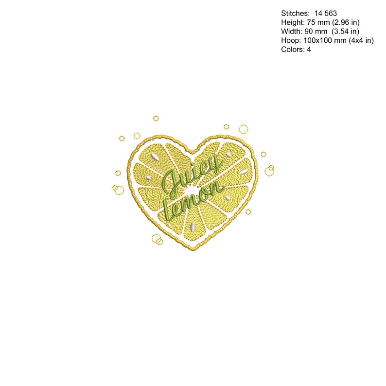 Heart-shaped Lemon Embroidery Design – 3 Sizes, Summer Citrus (instant ...
