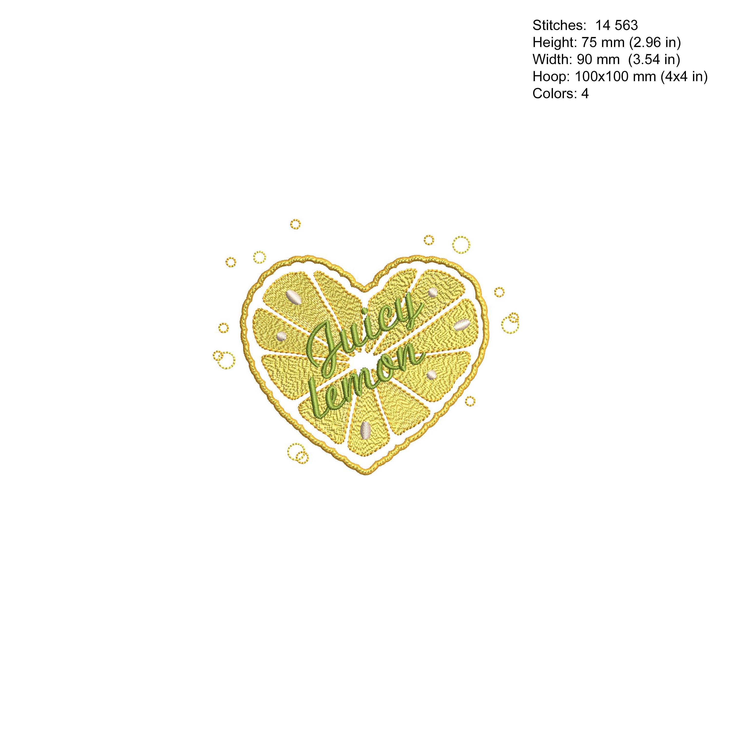 Heart-shaped Lemon Embroidery Design – 3 Sizes, Summer Citrus (instant ...