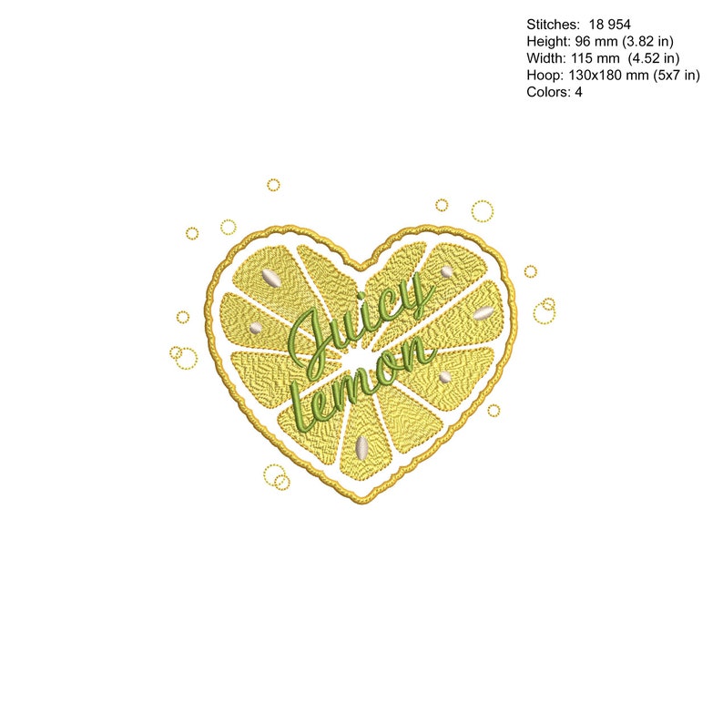 Heart-shaped Lemon Embroidery Design – 3 Sizes, Summer Citrus (instant ...