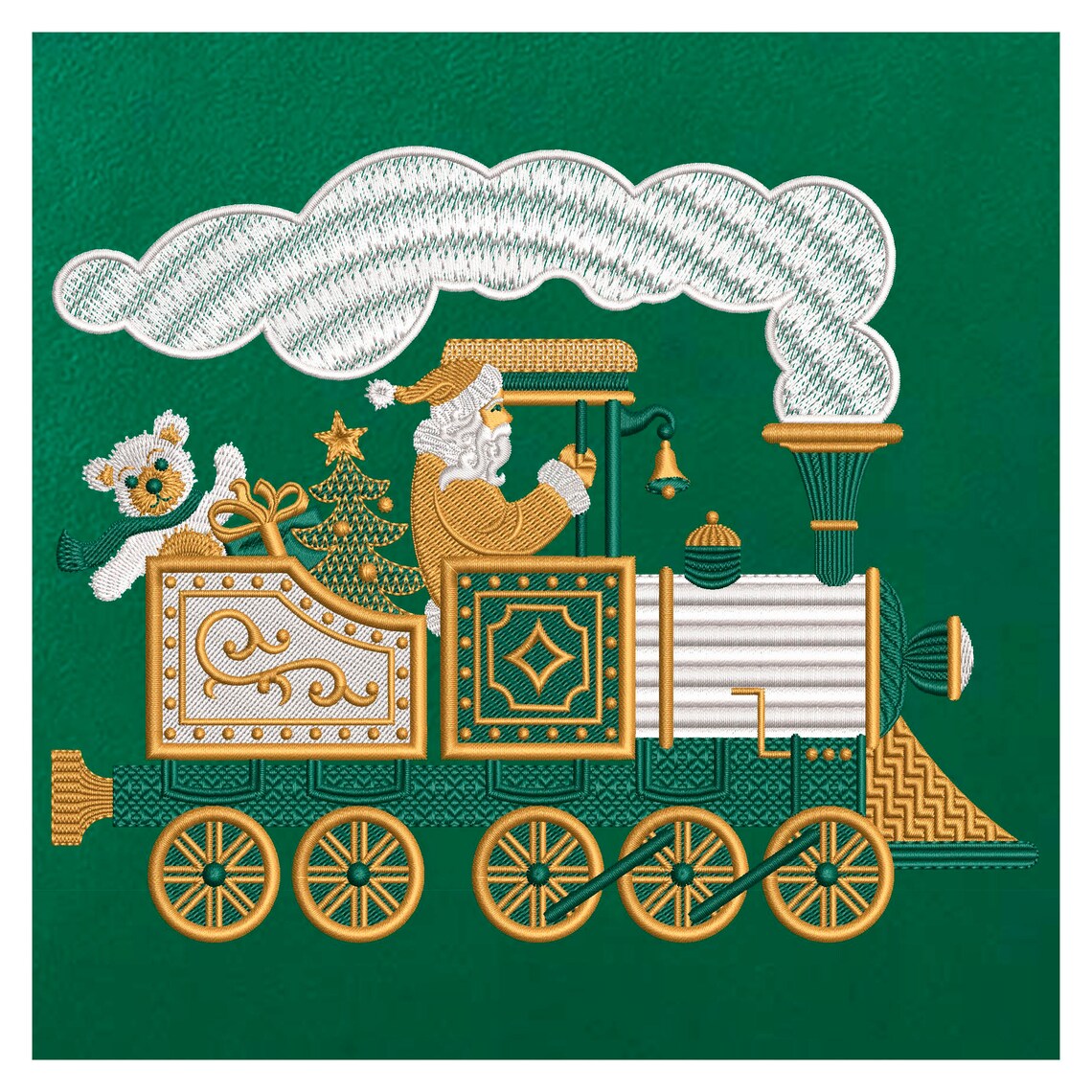Green Santa's Polar Express Embroidery Design – Christmas Train, 8x8 ...